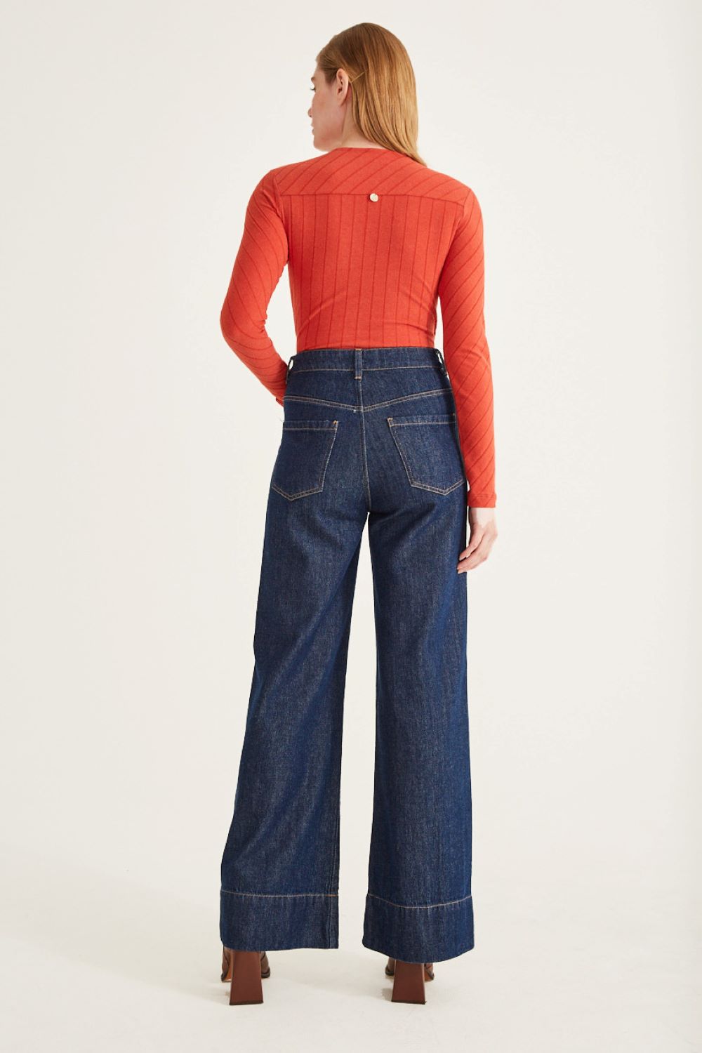 Calça jeans wide recorte azul escuro | Cori - Cori